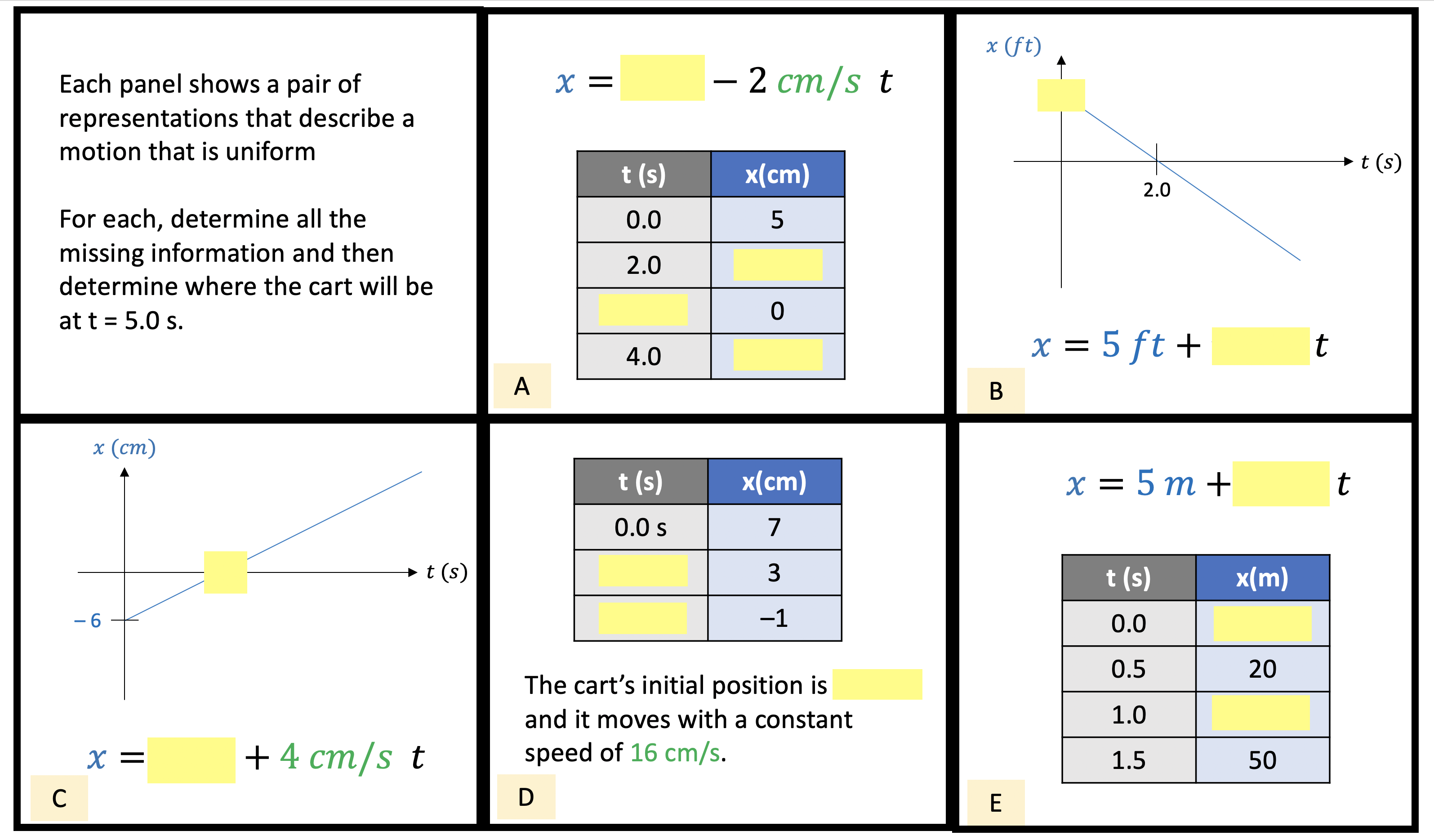 Practice Set Working with Multiple Representations (Kinematics) – Teach ...